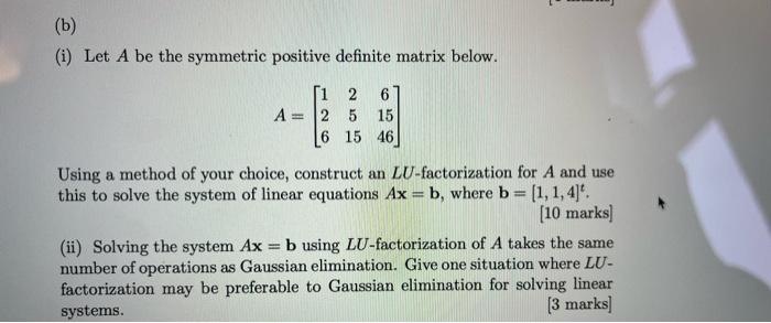 Solved (i) Let A be the symmetric positive definite matrix | Chegg.com