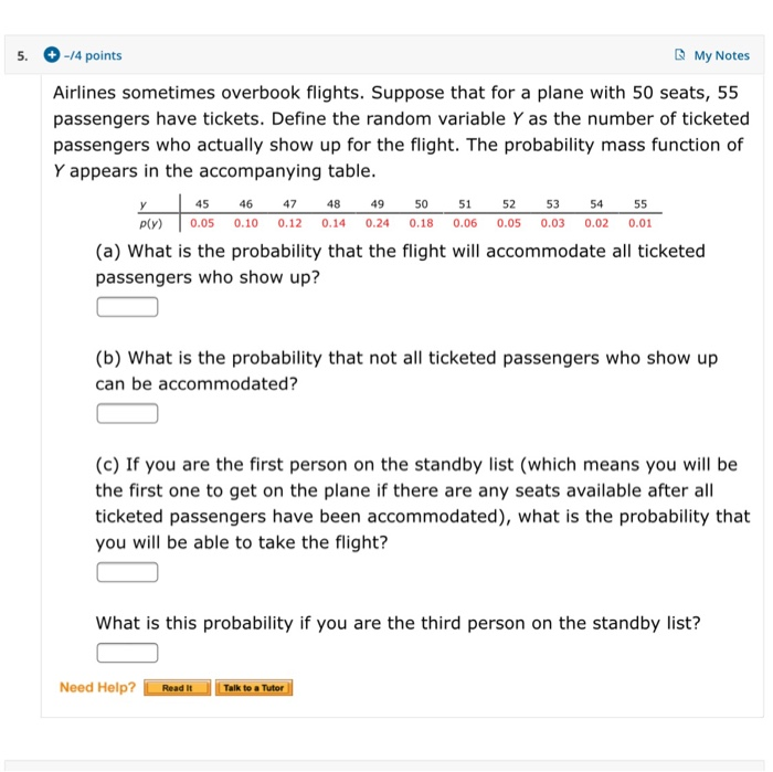 Solved 5. -14 points B My Notes Airlines sometimes overbook | Chegg.com