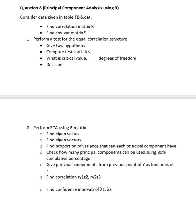 Question 8 (Principal Component Analysis using R) | Chegg.com