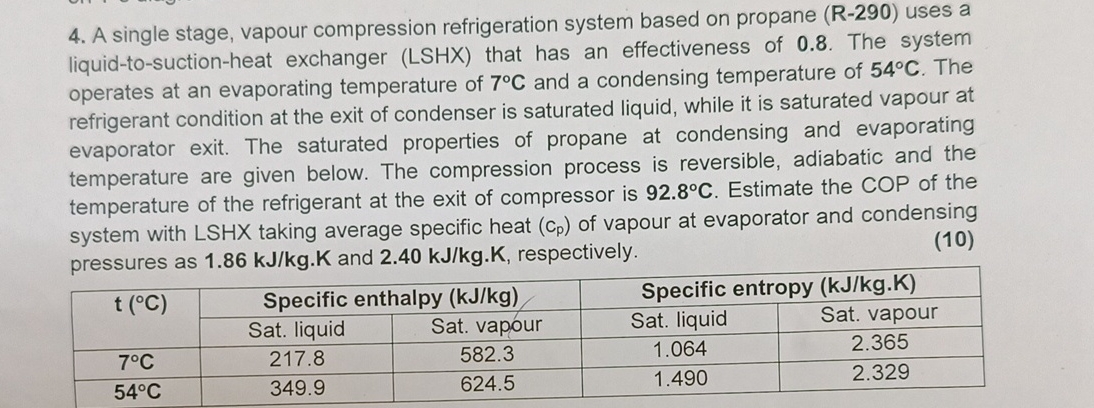 Solved A single stage, vapour compression refrigeration | Chegg.com