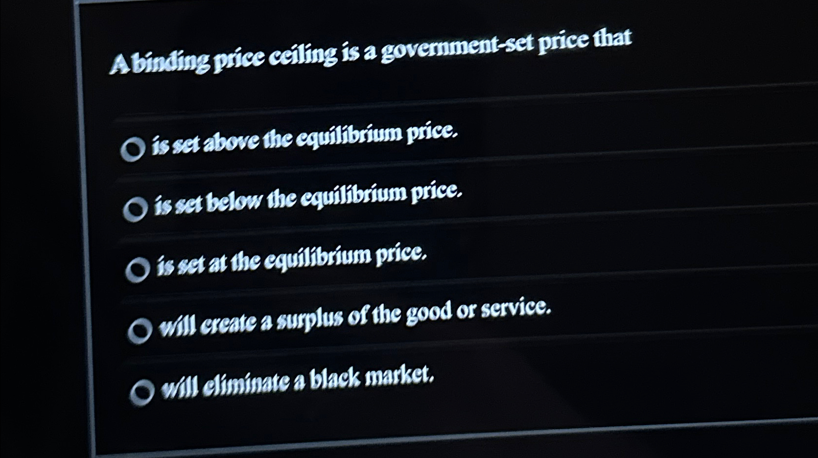 Solved A binding price ceiling is a government-set price | Chegg.com