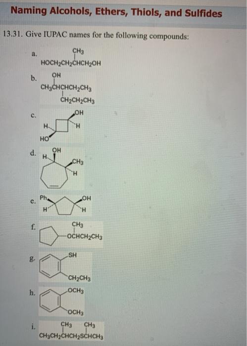 Solved Naming Alcohols, Ethers, Thiols, and Sulfides a. | Chegg.com