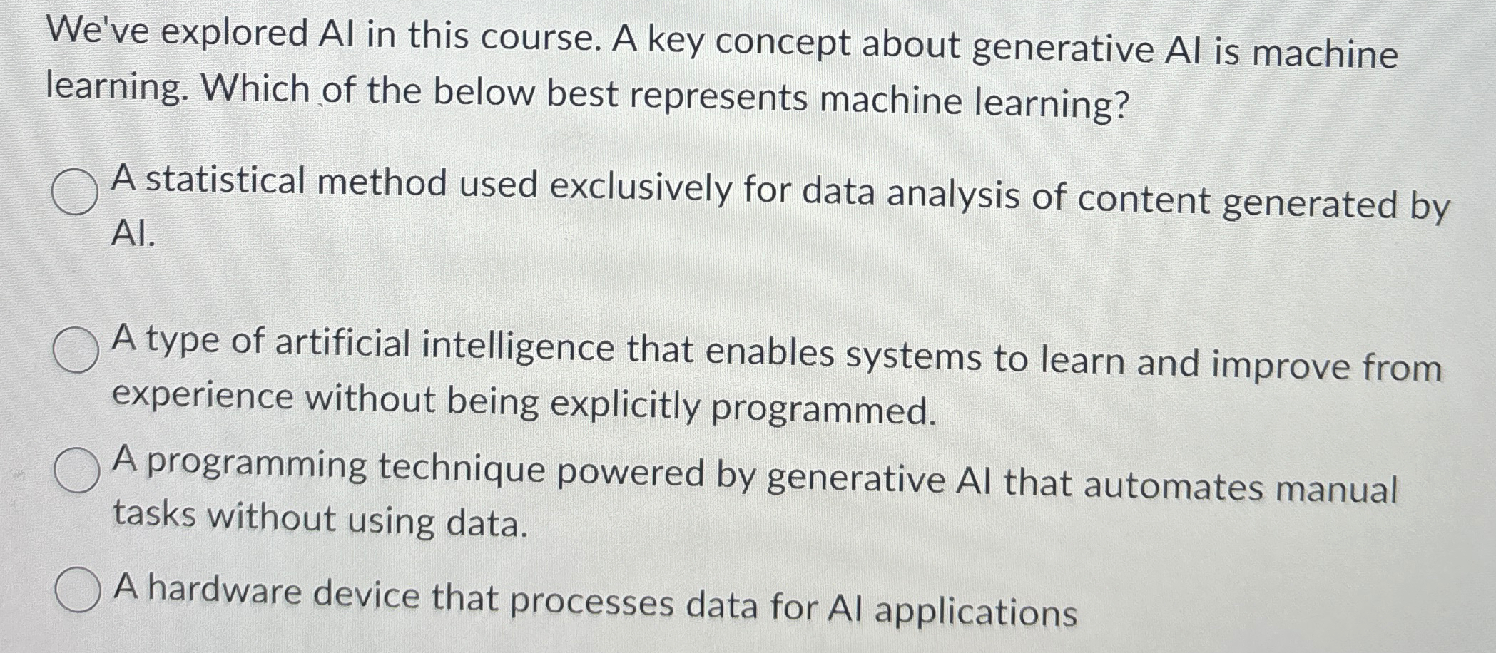 Solved We've explored Al in this course. A key concept about | Chegg.com