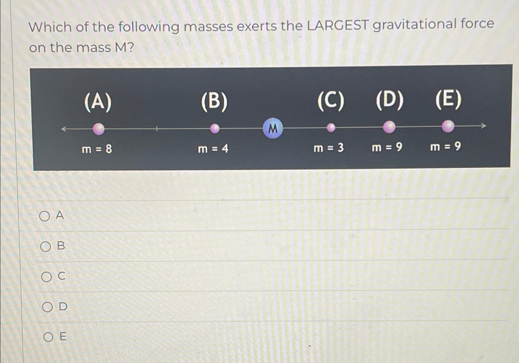 Solved Which of the following masses exerts the LARGEST | Chegg.com