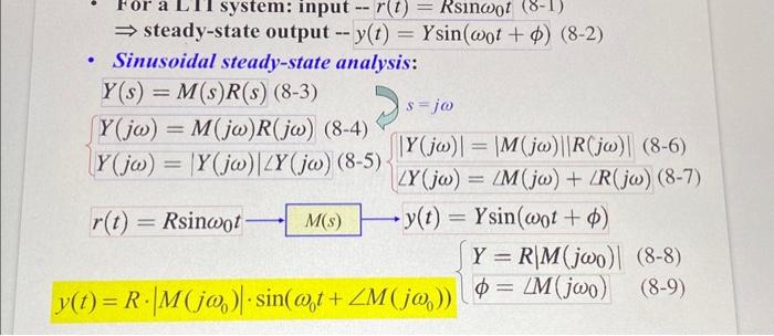 Solved ⇒ steady-state output – y(t)=Ysin(ω0t+ϕ)(8−2) - | Chegg.com