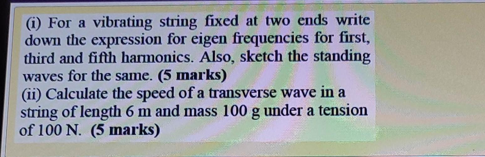 Solved (i) For a vibrating string fixed at two ends write | Chegg.com