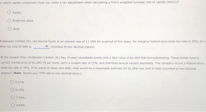Solved For which capital component must you make a tax | Chegg.com