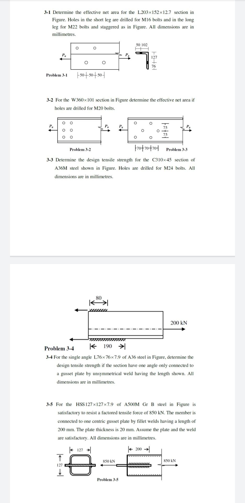 Solved 3-1 Determine the effective net area for the L203x152 | Chegg.com