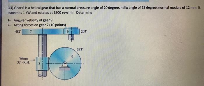 Solved (3) Gear 6 is a helical gear that has a normal | Chegg.com