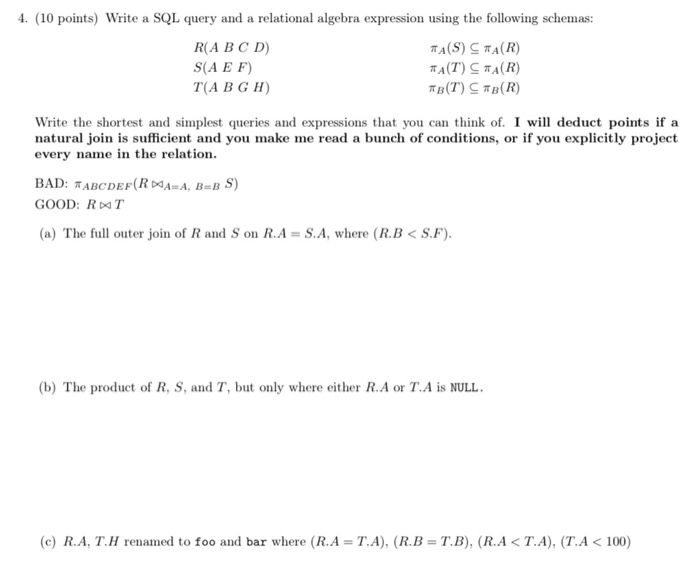 Solved 4 10 Points Write A Sql Query And A Relational