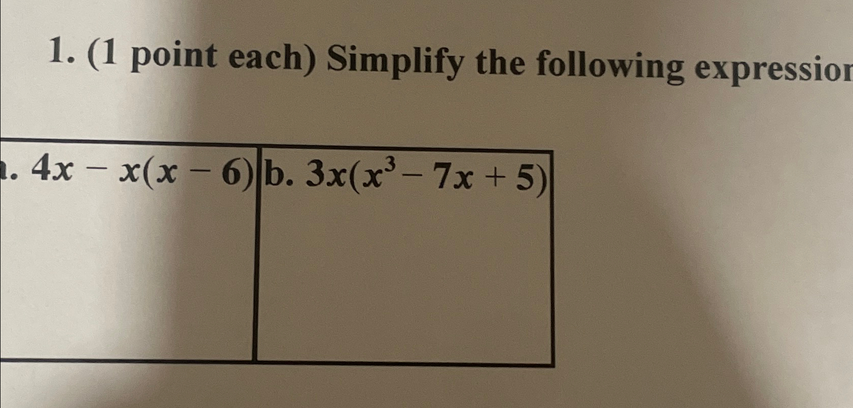 Solved (1 ﻿point each) ﻿Simplify the following | Chegg.com