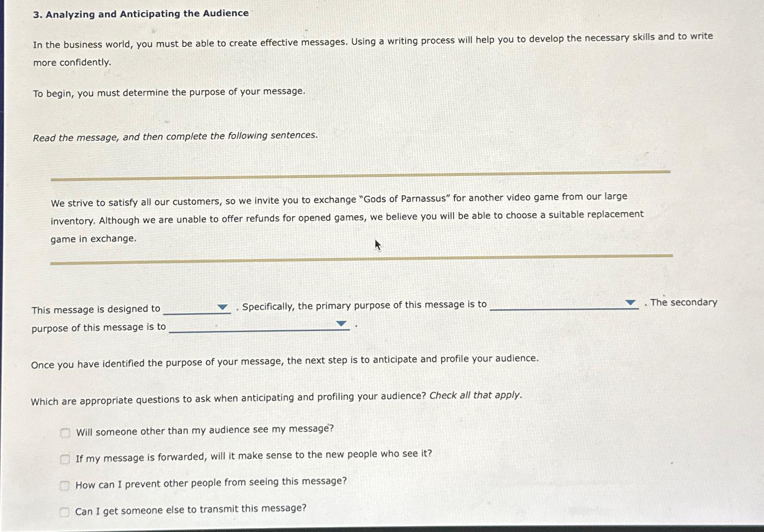 Solved Analyzing and Anticipating the AudienceIn the | Chegg.com