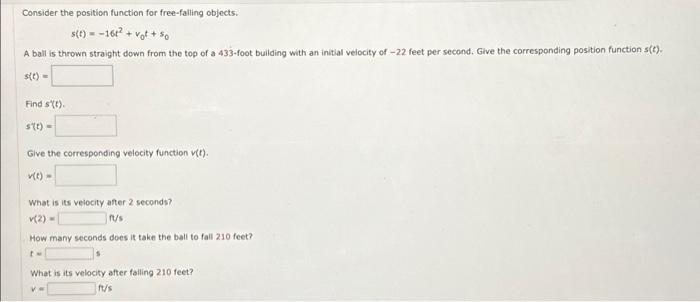 Solved Consider the position function for free-falling | Chegg.com