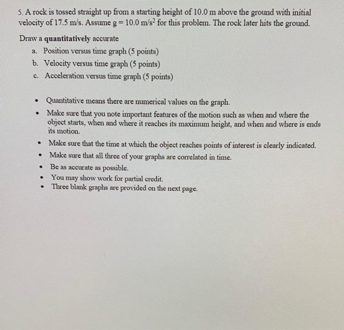 Solved 5. A rock is tossed straight up from a starting | Chegg.com