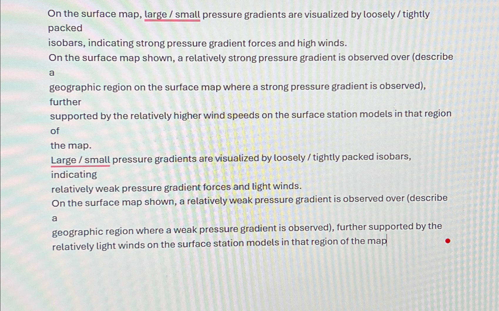 Solved On the surface map, large / ﻿small pressure gradients | Chegg.com
