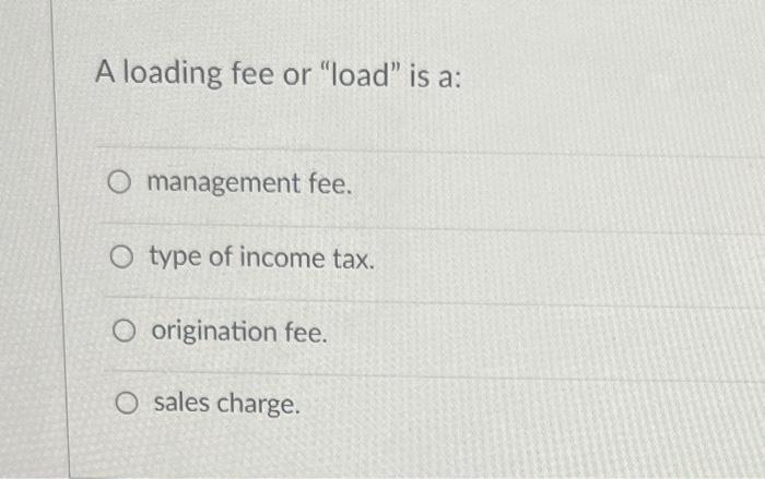 Solved A loading fee or "load" is a: management fee. type of | Chegg.com