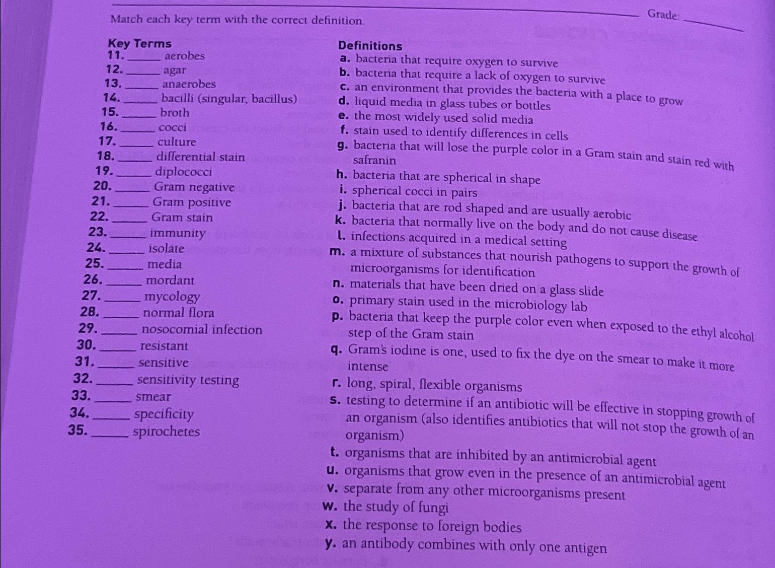 Solved Grade:Match each key term with the correct | Chegg.com