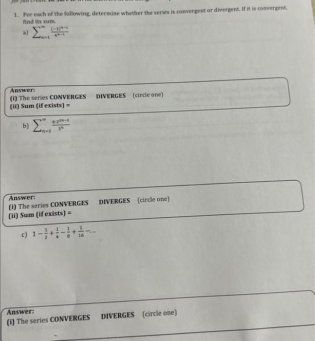 Solved 1. For each of the following, determine whether the | Chegg.com
