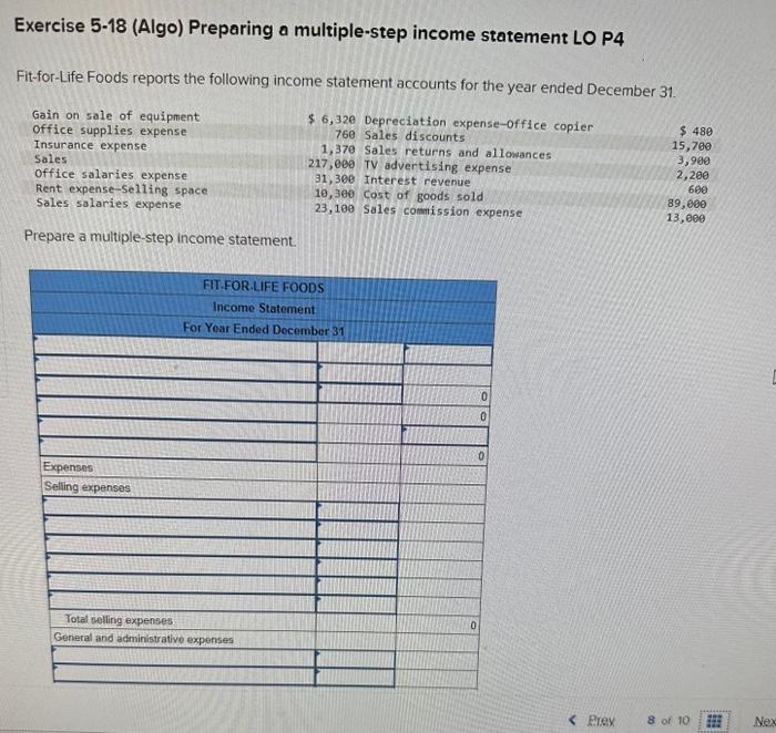 Solved Prepare a multiple-step income statement. Exercise | Chegg.com