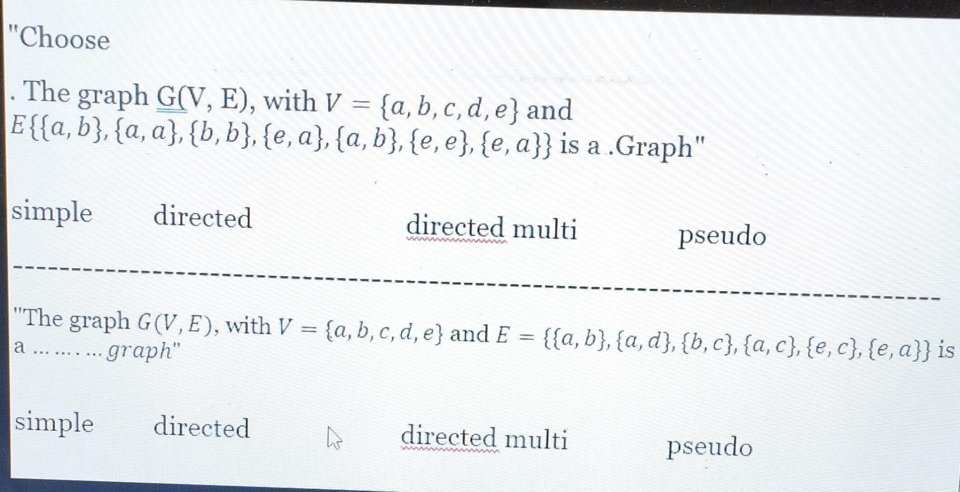 Solved . The graph G(V,E), with V={a,b,c,d,e} and | Chegg.com