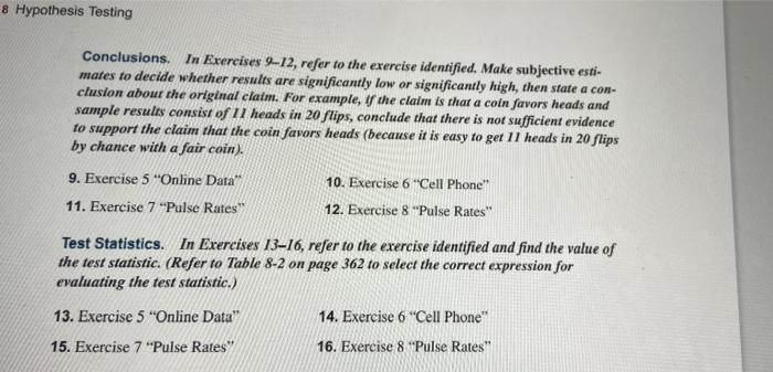 Solved 8 Hypothesis Testing Conclusions. In Exercises 9-12, | Chegg.com