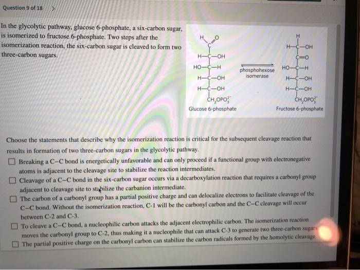 Solved Question 9 of 18 In the glycolytic pathway, glucose | Chegg.com