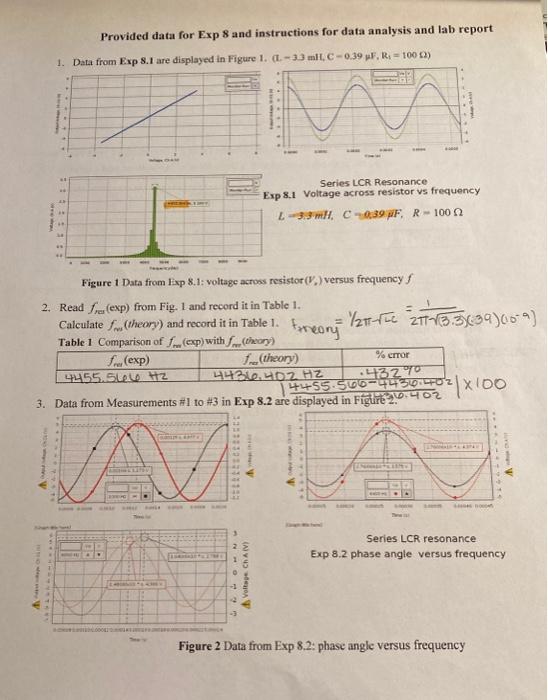 Solved Provided data for Exp 8 and instructions for data | Chegg.com