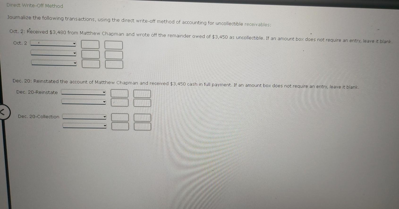 Solved Direct Write-Off Method Journalize the following | Chegg.com
