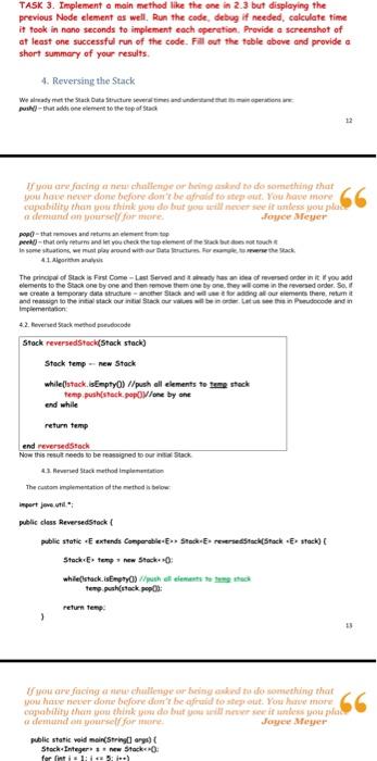 TASK 3. Implement a main methed like the one in 2.3 | Chegg.com
