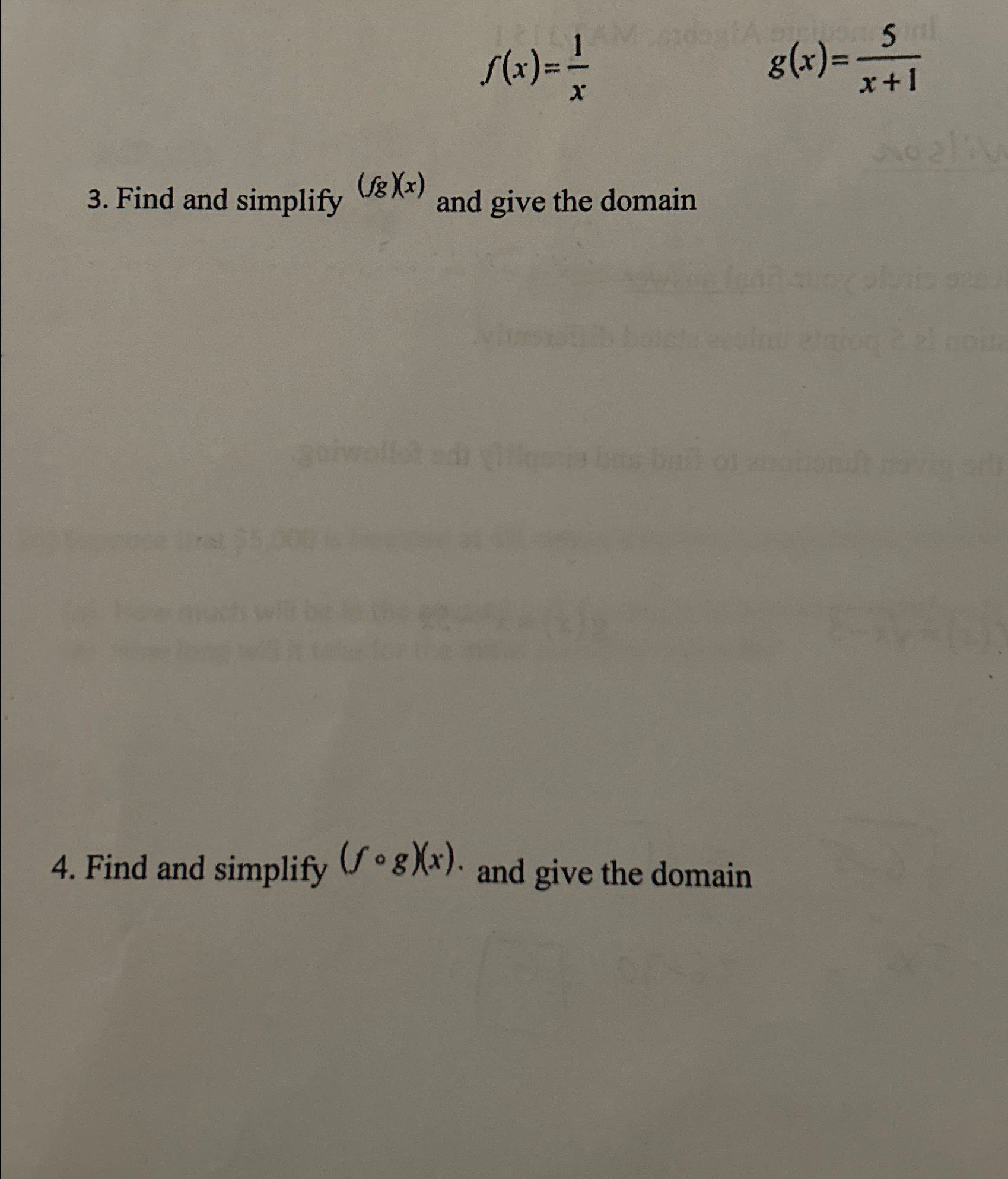 Solved f(x)=1xg(x)=5x+1Find and simplify (fg)(x) ﻿and give | Chegg.com