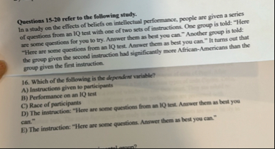 Solved Questions 15-20 ﻿refer to the following study. In a | Chegg.com