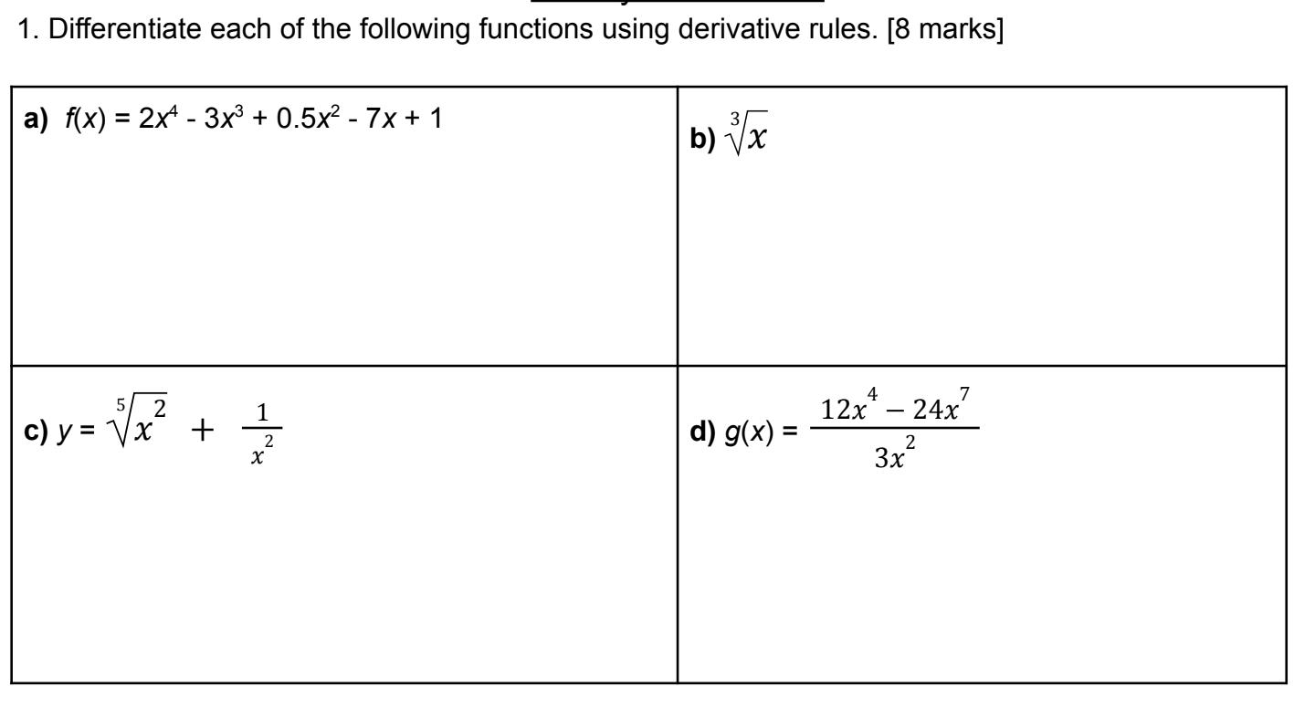 Solved Differentiate each of the following functions using | Chegg.com
