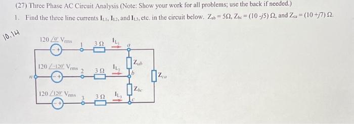 Solved (27) Three Phase AC Circuit Analysis (Note: Show your | Chegg.com