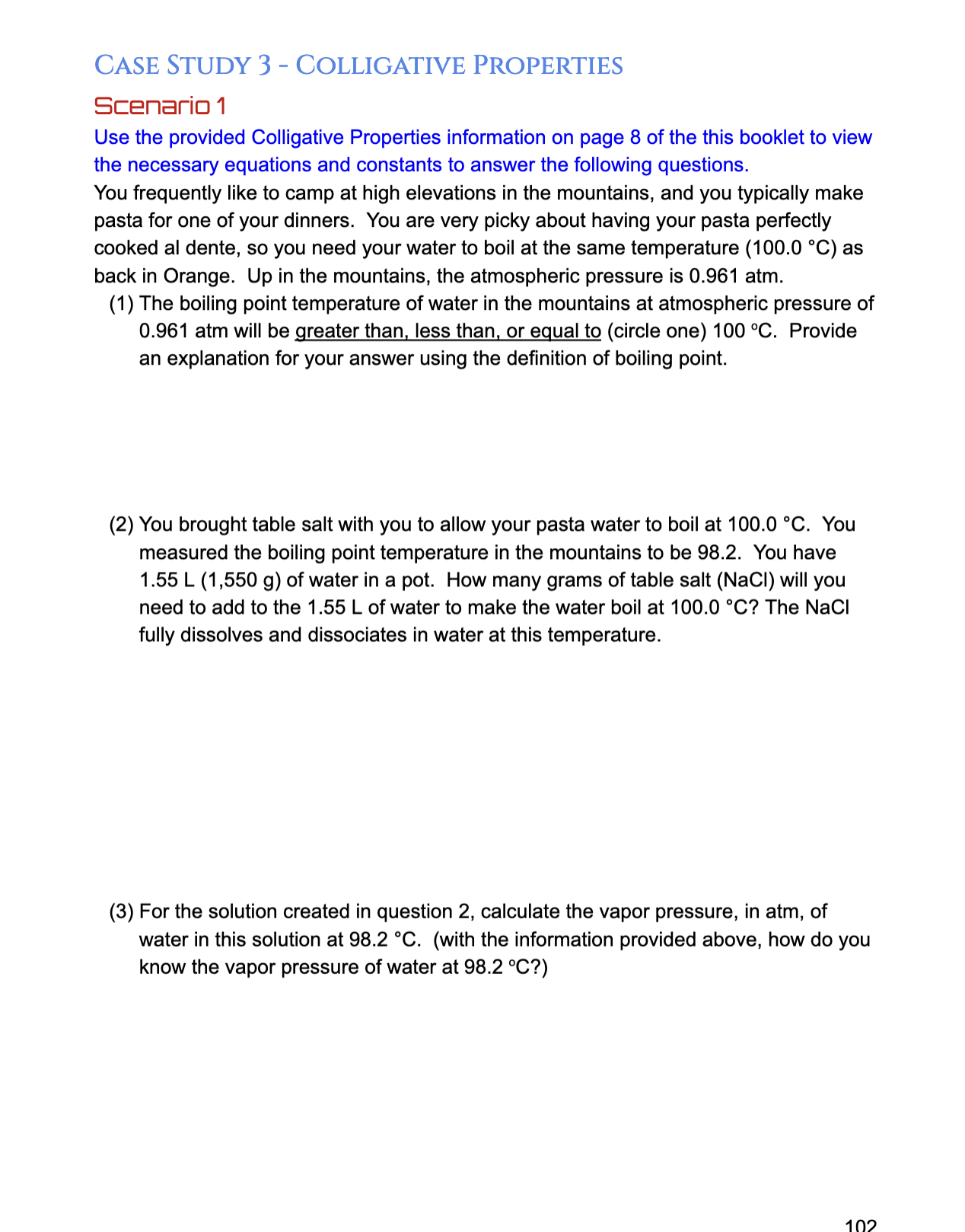Solved CASE STUDY 3 - ﻿COLLIGATIVE PROPERTIES Sceпагіם 1 | Chegg.com