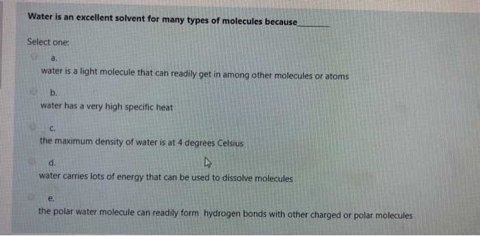 Solved Water is an excellent solvent for many types of | Chegg.com