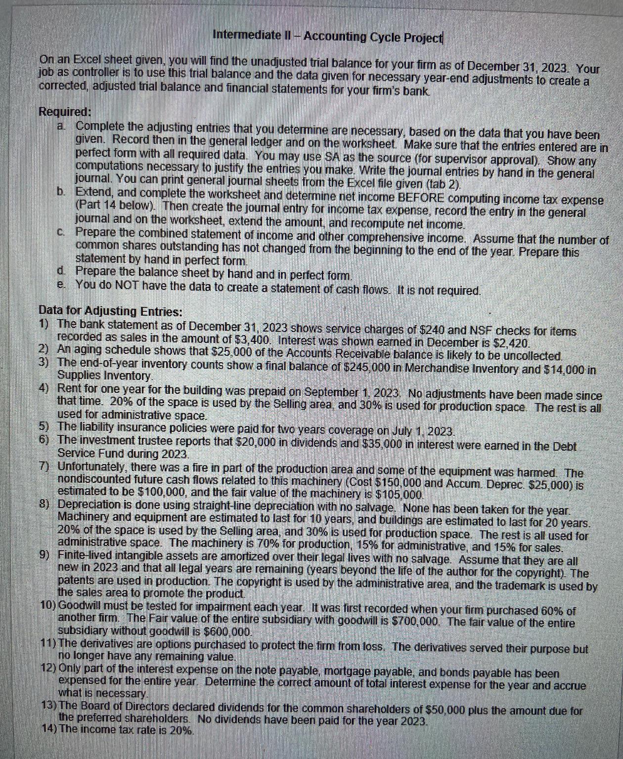 Intermediate II - ﻿Accounting Cycle ProjectOn an | Chegg.com