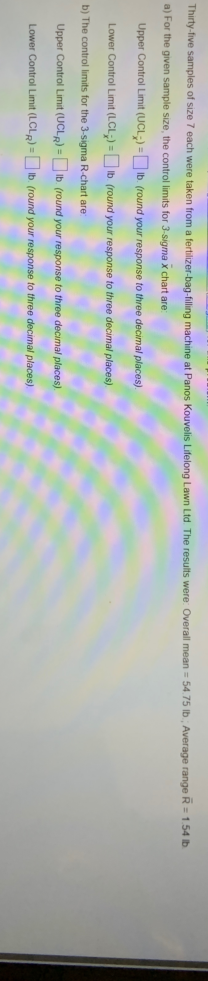 Solved a) ﻿For the given sample size, the control limits for | Chegg.com