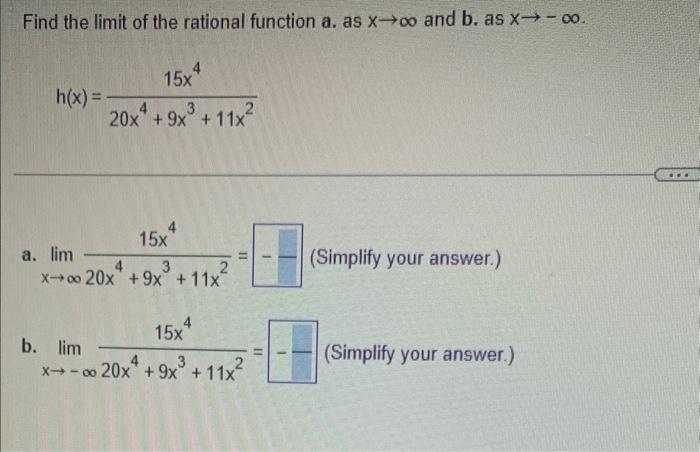 Solved Find the limit of the rational function a. as x→∞ and | Chegg.com