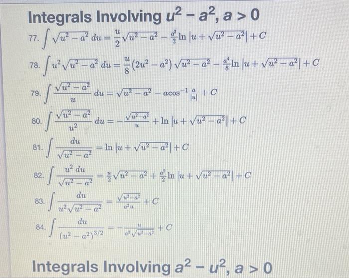 Solved Integrals Involving a² + u², a > 0 68. [√² + u² du = | Chegg.com