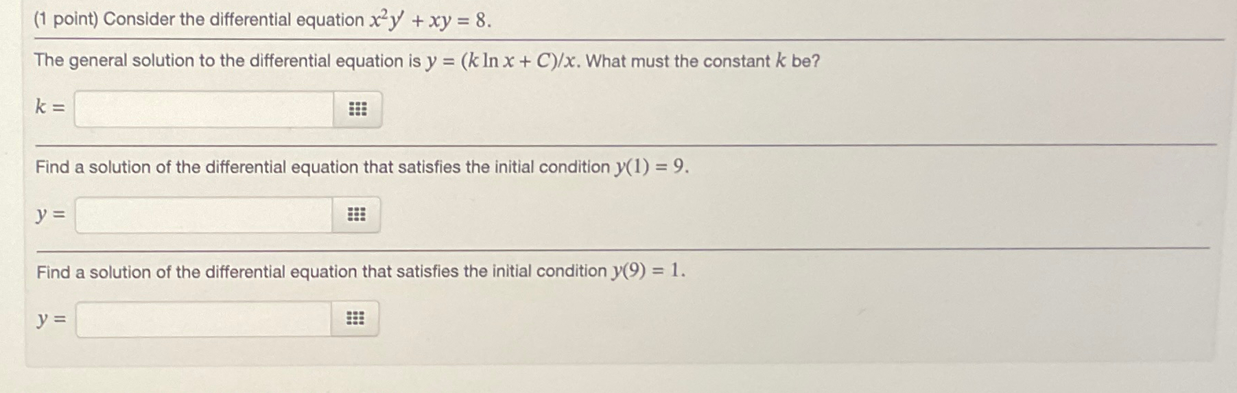 Solved (1 ﻿point) ﻿Consider the differential equation | Chegg.com
