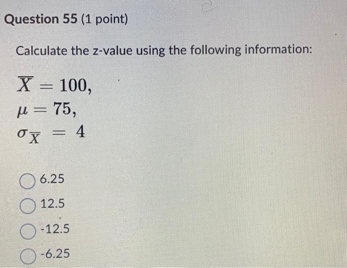Solved Calculate the z-value using the following | Chegg.com
