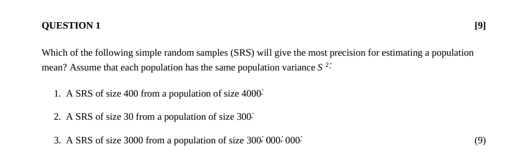 Solved QUESTION 1Which of the following simple random | Chegg.com