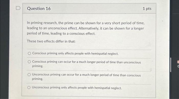Solved Question 16 In priming research, the prime can be | Chegg.com
