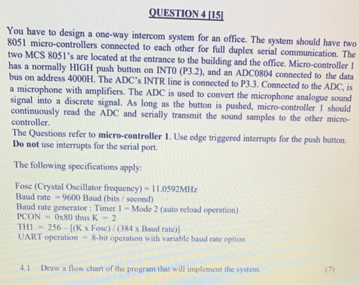 QUESTION 4 151 You have to design a one-way intercom | Chegg.com