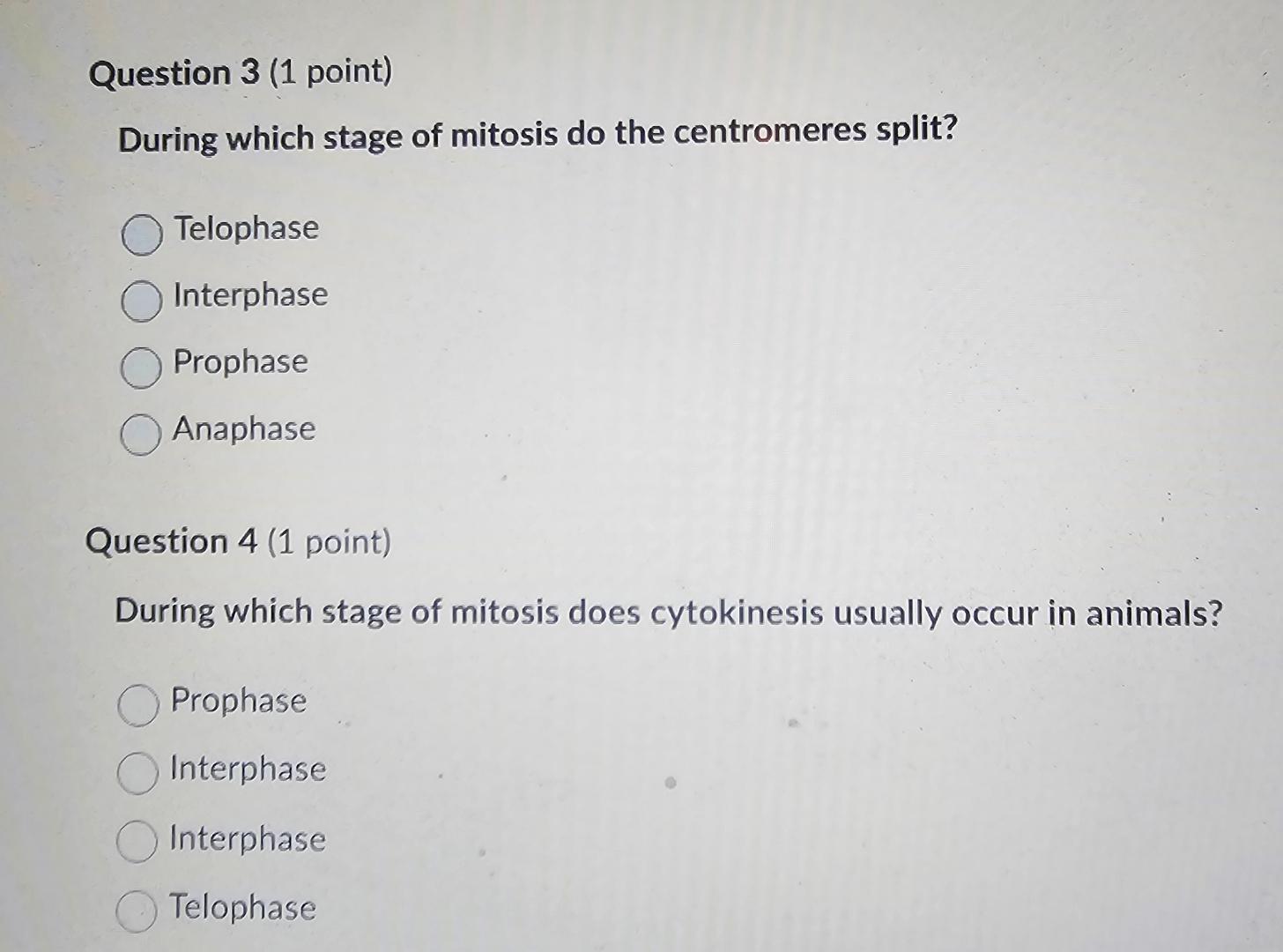 Solved Question 3 (1 ﻿point)During which stage of mitosis do | Chegg.com