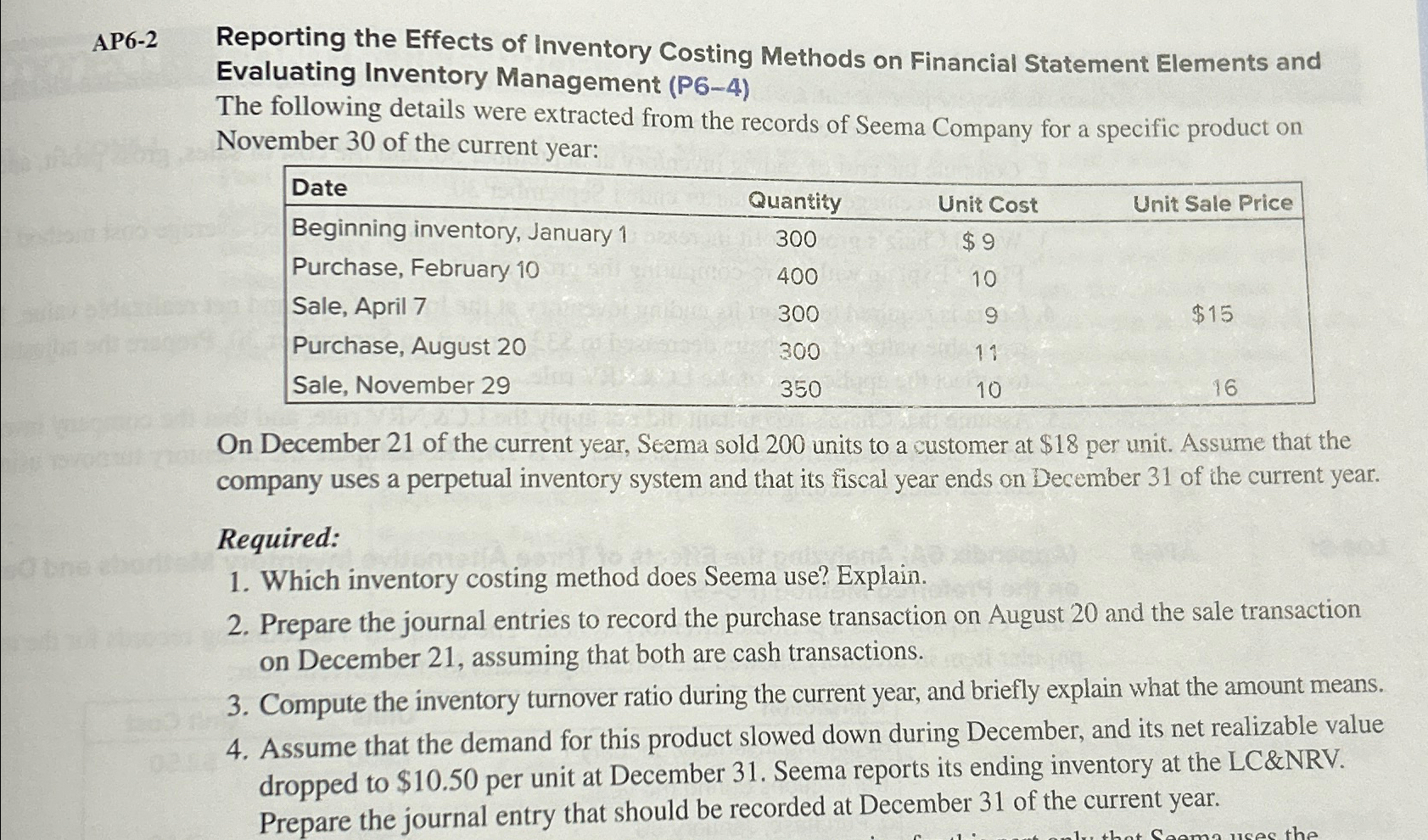 Solved AP6-2 ﻿Reporting the Effects of Inventory Costing | Chegg.com