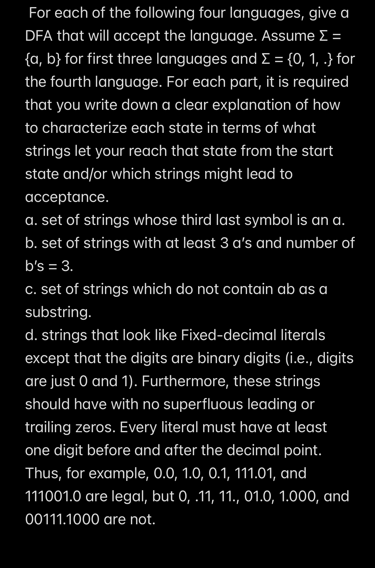 Solved For each of the following four languages, give aDFA | Chegg.com