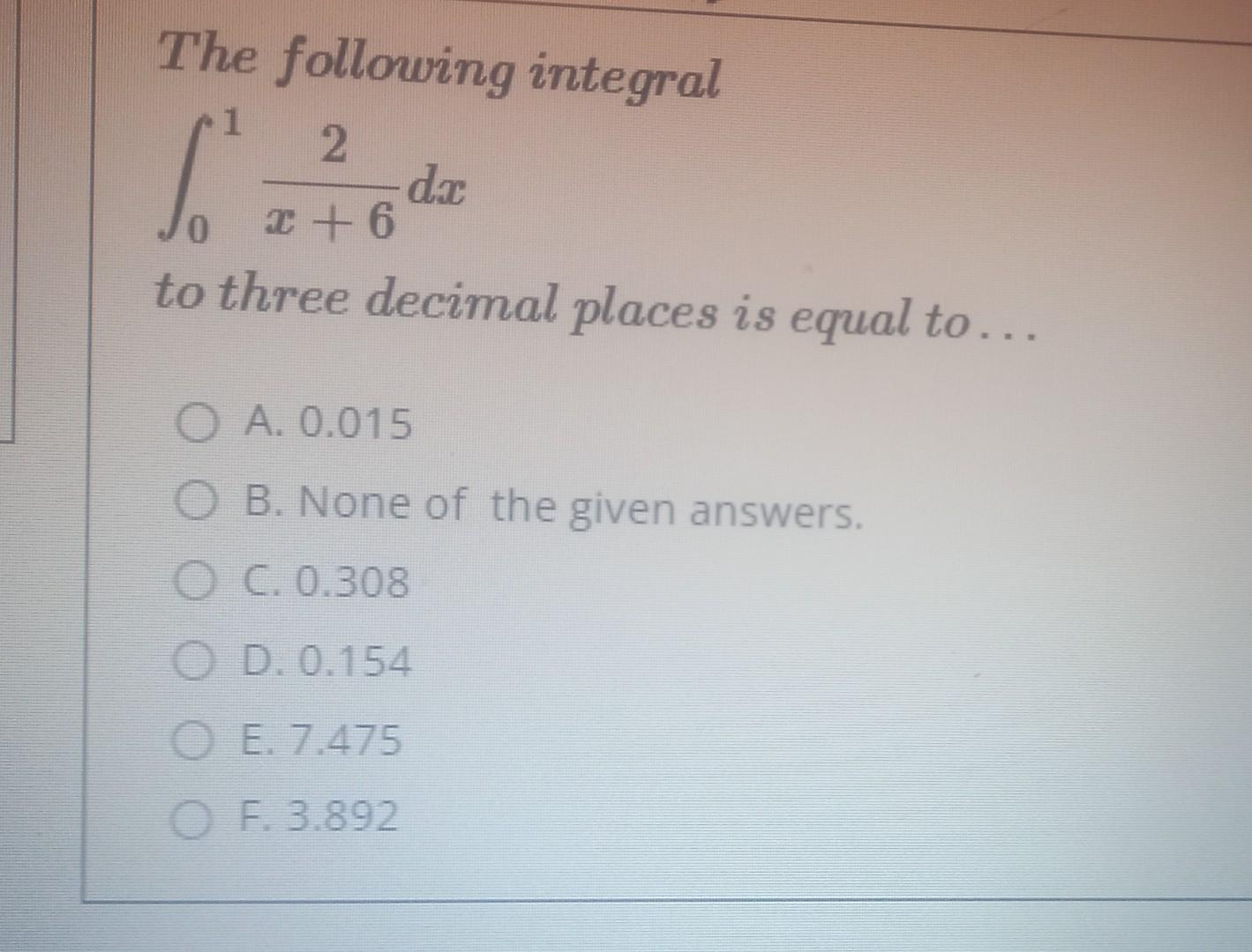 Solved The following integral ∫01x+62dx to three decimal | Chegg.com