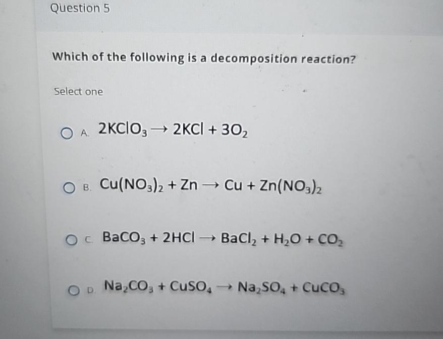 Solved Question 5Which of the following is a decomposition | Chegg.com