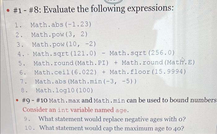 Solved #1−#8 : Evaluate the following expressions: 1. | Chegg.com